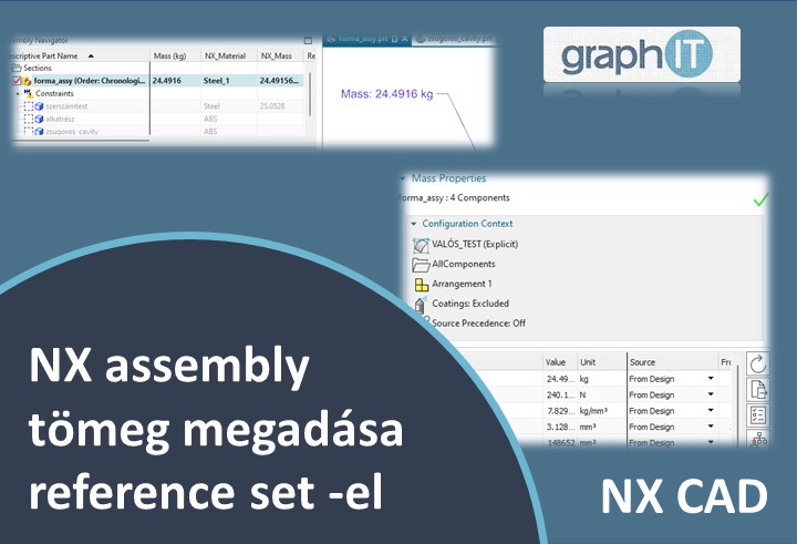 NX Assembly Mass, az összeállítás tömeg értékei reference set segítségével